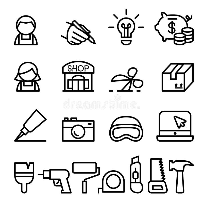 Craftsman , DIY Product Design Icon Set in Thin Line Stock Illustration ...