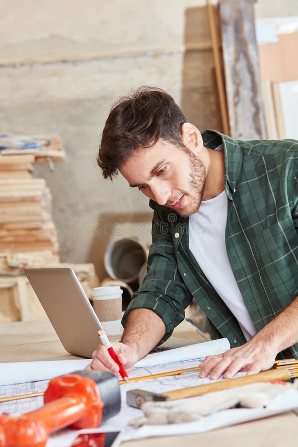 Craftsman Drawing and Planning Stock Image - Image of carpenter ...
