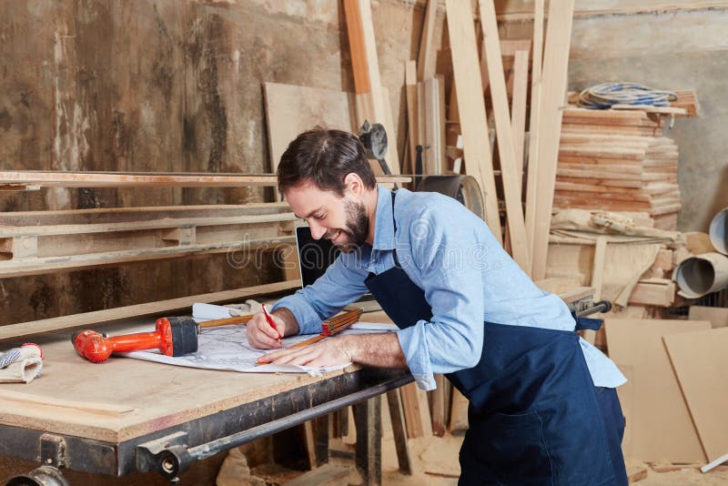 Craftsman Drawing and Planning Stock Image - Image of carpenter ...