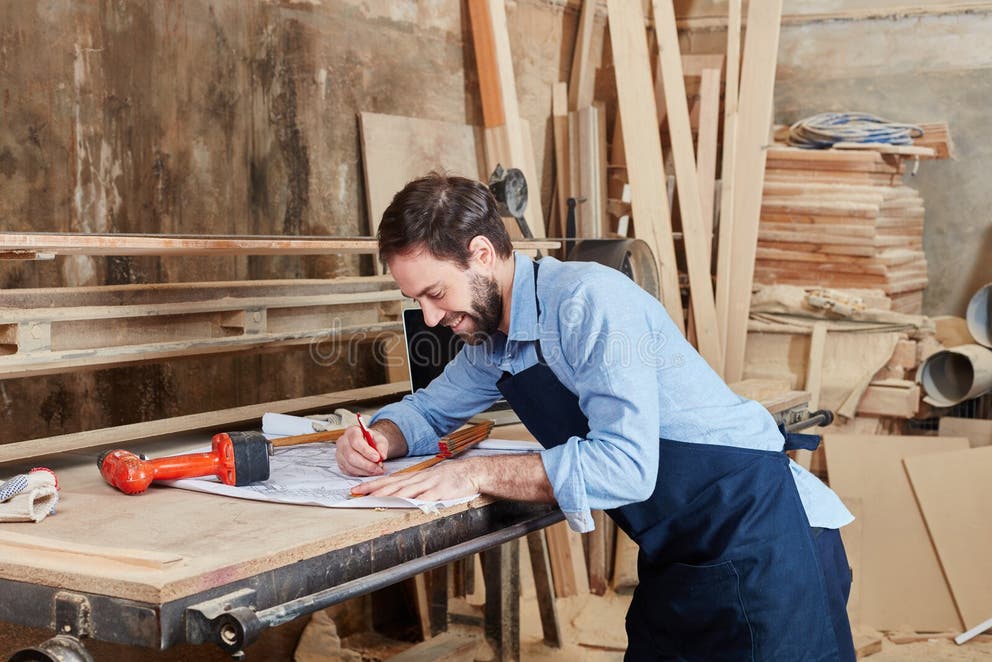 Craftsman Drawing and Planning Stock Image - Image of carpenter ...