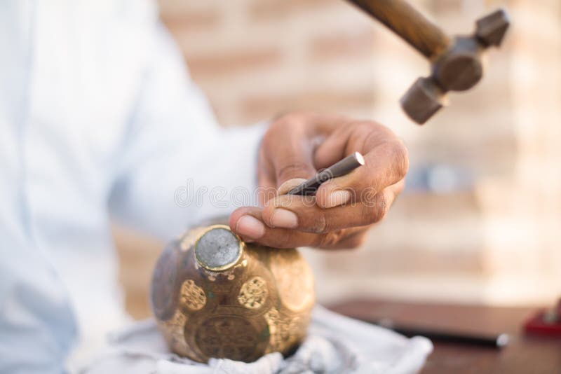 Chaser of copper at work stock photo. Image of chaser - 119233534