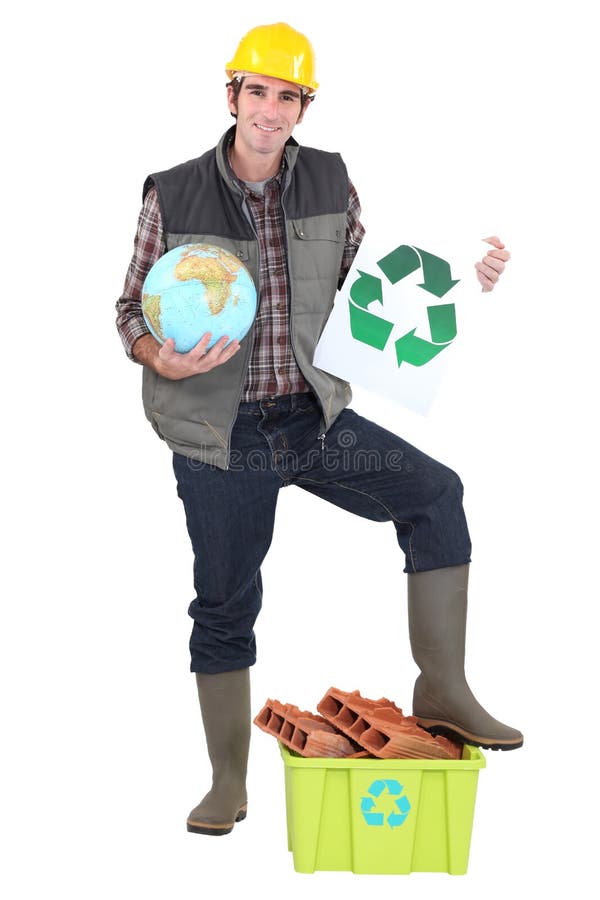 Craftsman Holding a Recycling Label Stock Image - Image of human, cycle ...