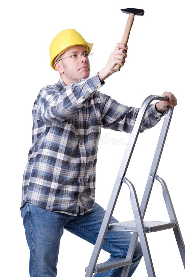 Craftsman on a Ladder with a Hammer Stock Photo - Image of redecorate ...