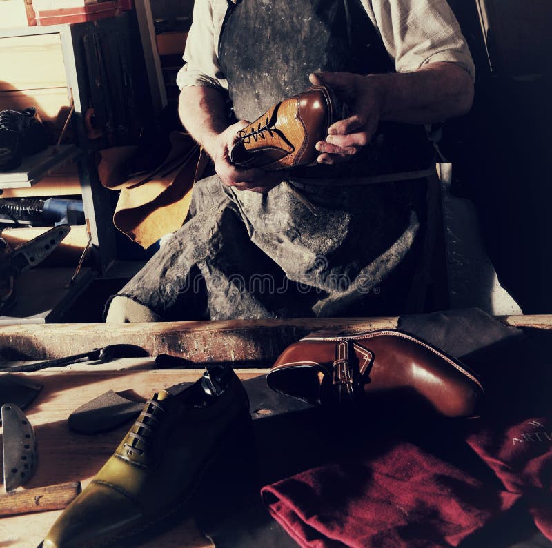 Craftsman Making Luxury Handmade Man Shoes Stock Image - Image of ...