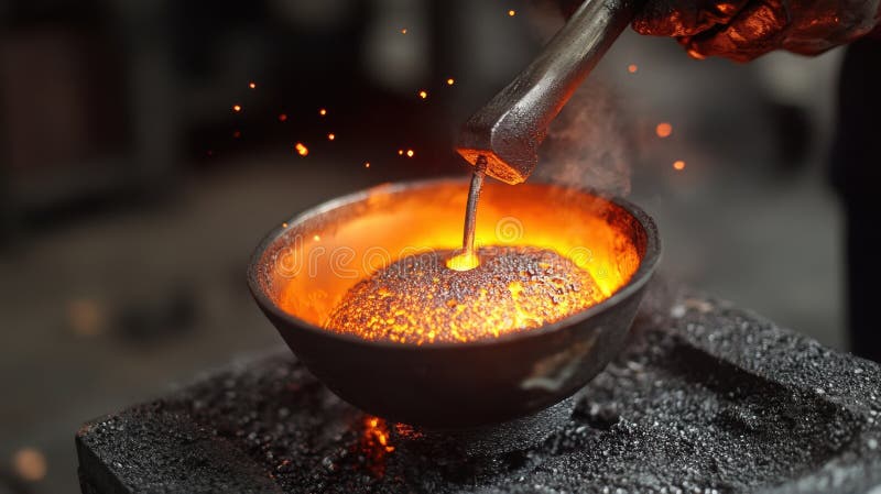 Craftsman Pouring Molten Metal into a Mold Creating Sparks Stock ...