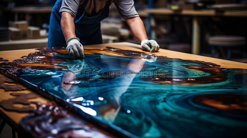 A Craftsman is in the Process of Making a Wooden Table from Colored ...