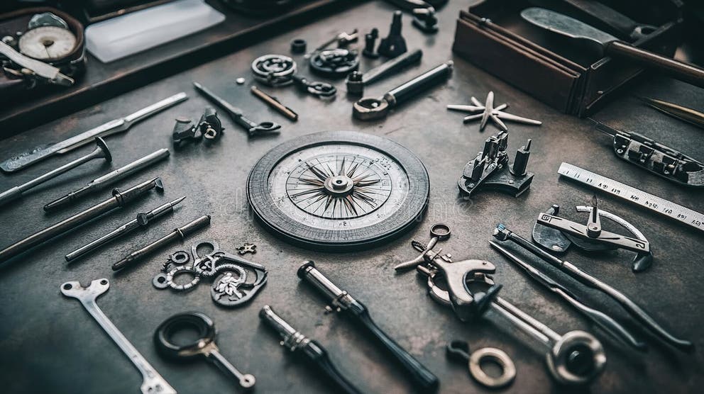 Craftsman S Compass, Tools, Workshop, Nautical Background Stock Image ...