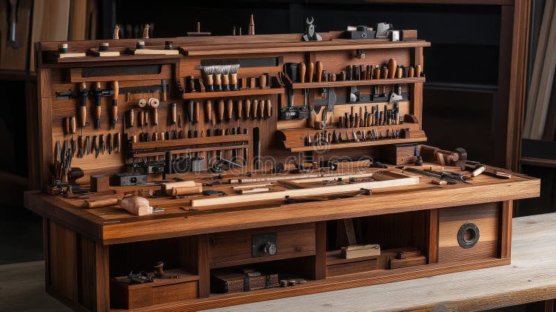 Craftsman S Fully Equipped Wooden Workbench with Tools and Drawers ...