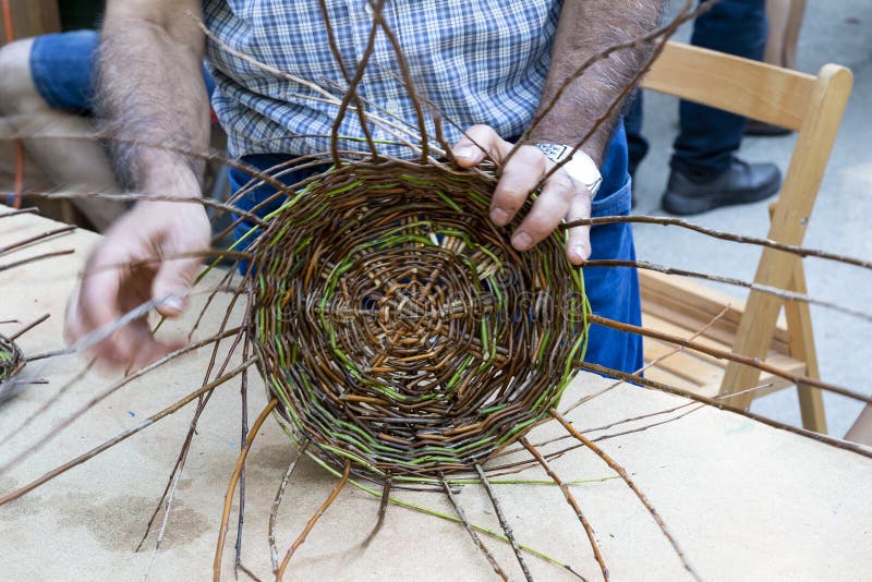 The Craftsman`s Hands Making a Wicker Basket. Leon, Spain Stock Photo ...