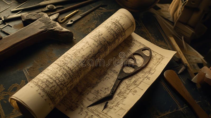 Craftsman S Workshop Blueprint, Tools, Vintage Design Stock Image ...