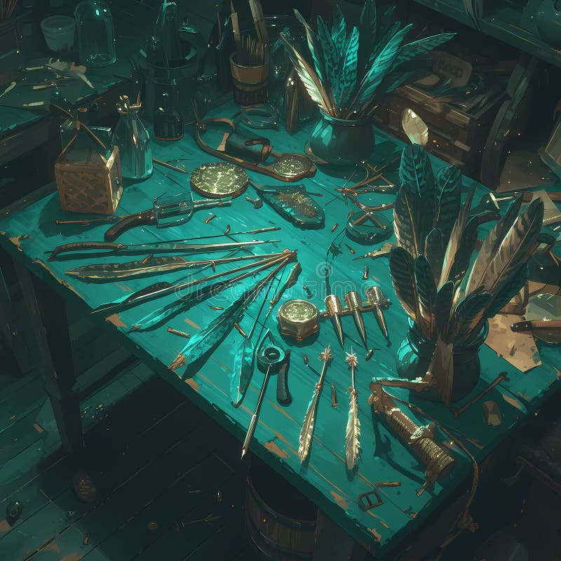 Craftsman S Workshop - Tools, Feathers, and Artistry Stock Illustration ...