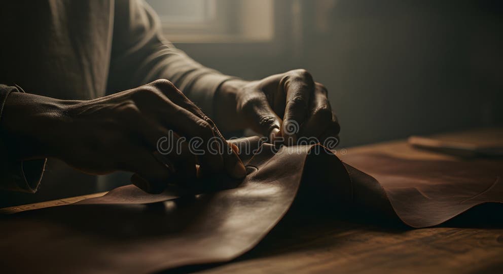 Craftsman Sewing Leather by Hand. Stock Illustration - Illustration of ...