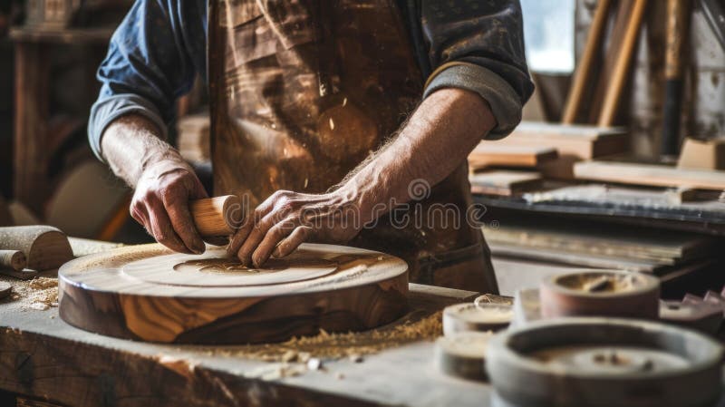 Craftsman Shaping Wood with Tools in Workshop Stock Photo - Image of ...