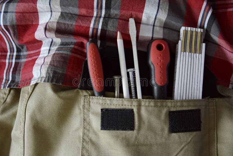 Craftsman with Tools in a Back Pocket Stock Image - Image of building ...