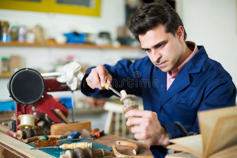Craftsman in Uniform Working in Carpentry Stock Photo - Image of ...