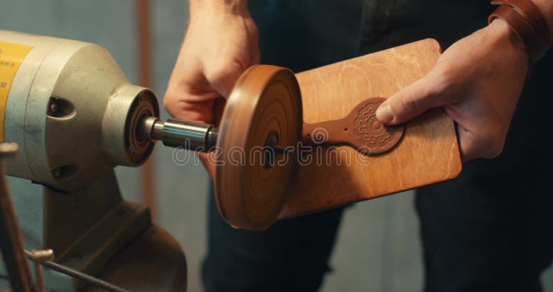 A Craftsman is Using an Electric Burnisher Machine Stock Video - Video ...