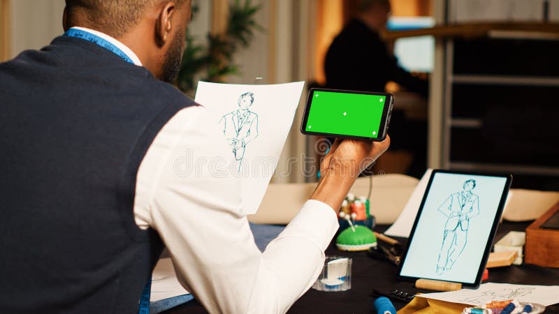 Craftsman Using Greenscreen in Workshop Stock Photo - Image of tailored ...