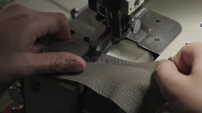 Craftsman Using Professional Sewing Leather Processing Machine Making ...