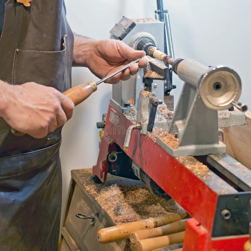 Craftsman at Work Latheing Wood Stock Image - Image of rotation ...
