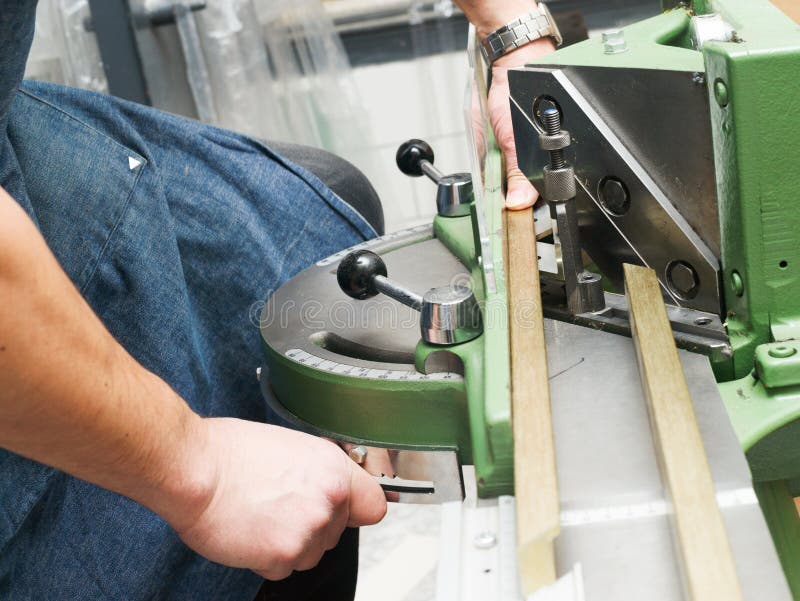 Craftsman Working on Frame in Frameshop. Stock Photo - Image of indoors ...