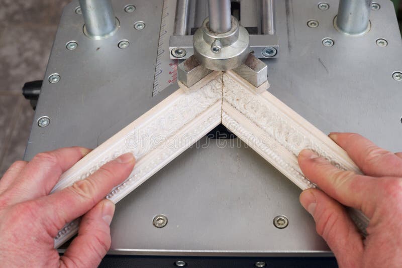 Craftsman Working on Frame in Frameshop. Stock Image - Image of measure ...