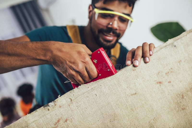 Craftsman Working on Frame for Picture at Home Stock Image - Image of ...