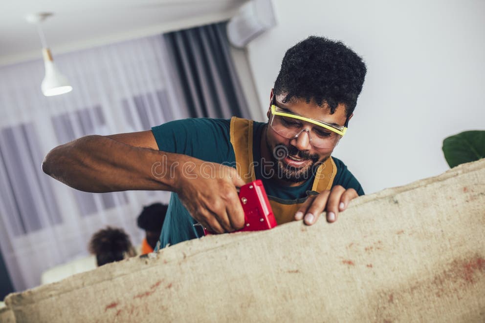 Craftsman Working on Frame for Picture at Home Stock Image - Image of ...