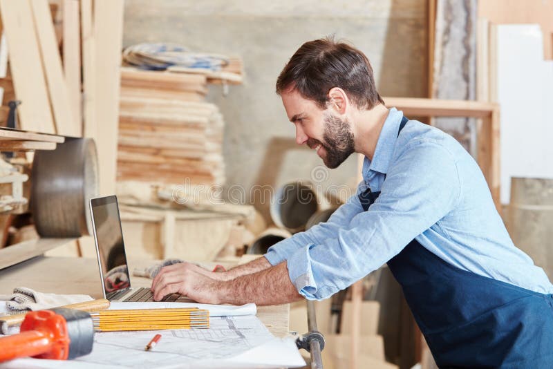Craftsman Working with Laptop Stock Image - Image of industry, collar ...