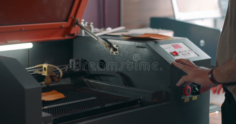 Craftsman Working on Leather Laser Engraving Machine Stock Video ...