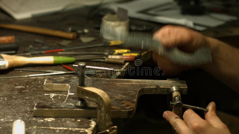 Craftsman Working with Leather on Workbench Stock Footage - Video of ...