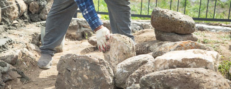 Craftsman Working in Rough Stones in Outdoor Stock Photo - Image of ...