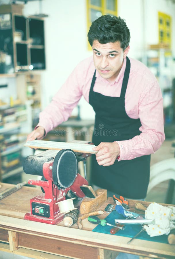 Craftsman Working on Woodworking Machine Stock Image - Image of ...