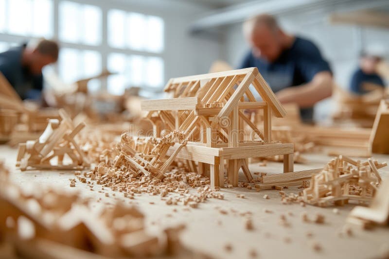 Craftsmanship in Action Assembly of Wooden Models Stock Illustration ...