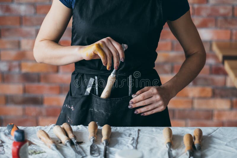 Craftsmanship Set Carving Modeling Tools Woman Stock Image - Image of ...