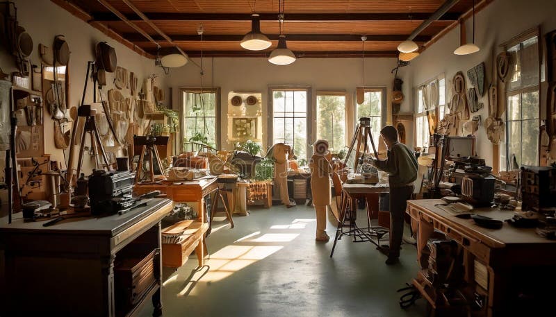 GENERATED IMAGE IA Craftsmen Designing and Building Wooden Objects in ...