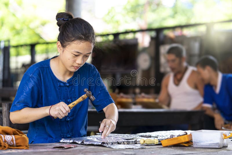 Craftsmen Making Silverware. Silvermaker. Silversmiths Tools on the ...