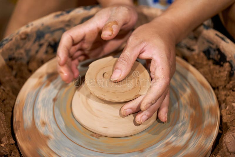 Craftsmen in Pottery Shop Making Clay Pottery Stock Photo - Image of ...