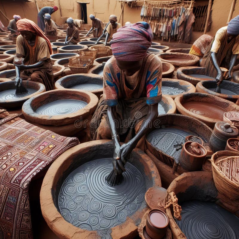 Craftsmen in Segou Dye Bogolan Fabric Using Mud and Natural Pigm Stock ...