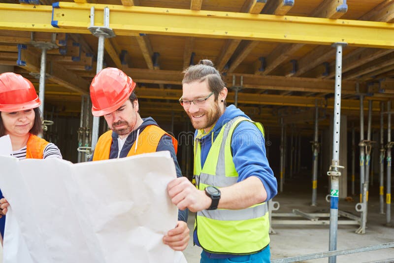 Craftsmen Team at Meeting on Construction Site Stock Image - Image of ...