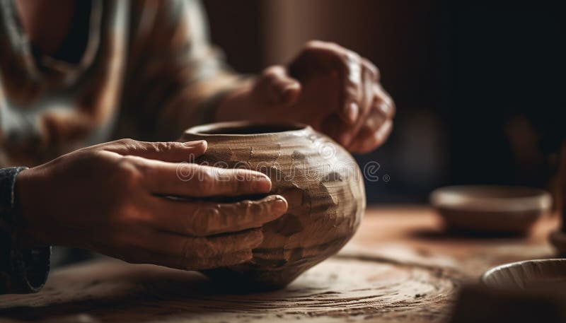 Craftsperson Skillfully Turning Clay on Pottery Wheel in Workshop ...