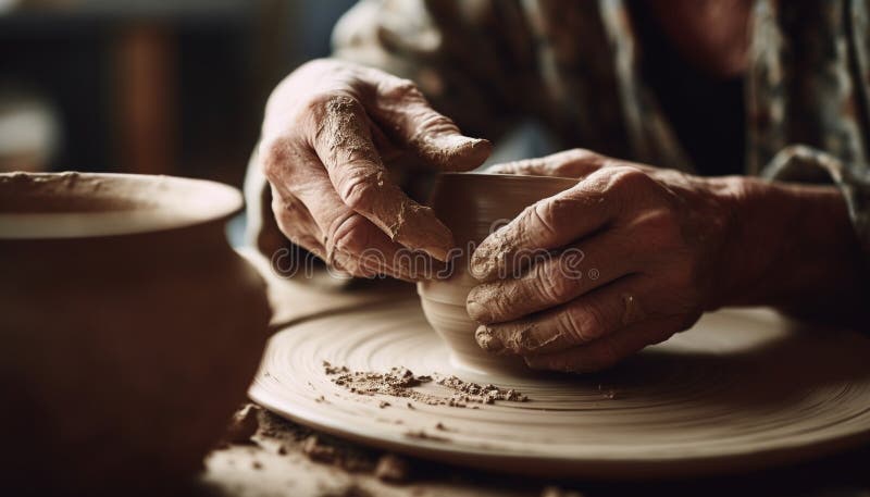 Craftsperson Turning Clay on Pottery Wheel, Creating Handmade Vase ...