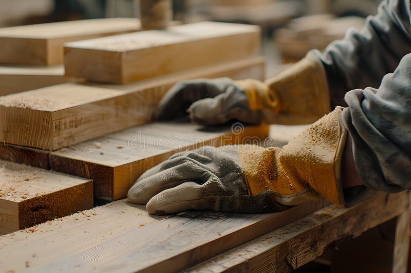 Craftsperson at Work in a Wood Workshop. Focus on Hands and Materials ...