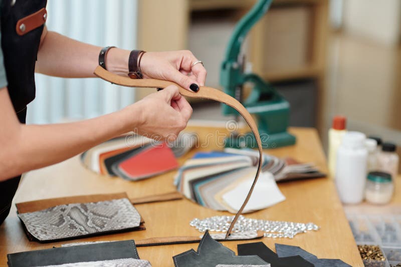 Craftsperson Working on Leather Belt Stock Image - Image of hobby ...