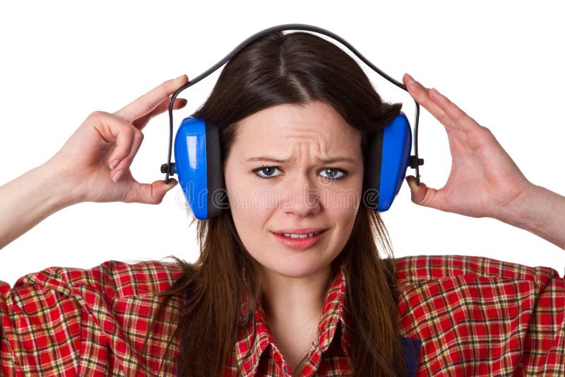 Craftswoman with Hearing Protection Stock Image - Image of tradesperson ...