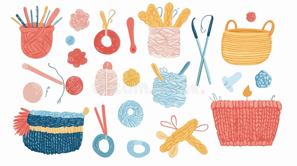 Crafty Hand Drawn Knitting Time Vector Set for Creative Projects Stock Vector - Illustration of ...