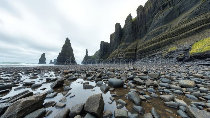 Craggy Cliffs and Reflected Sky Stock Illustration - Illustration of ...