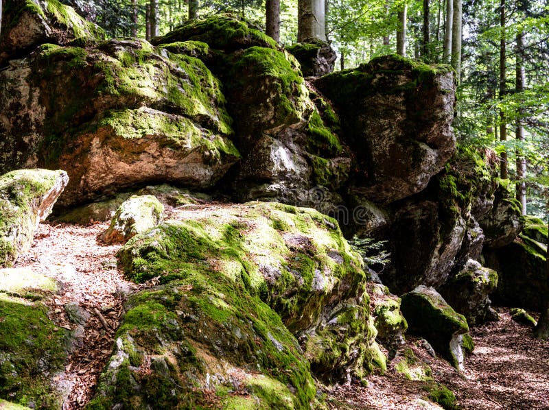 Craggy Rocks from the Grass on a Hillside Stock Image - Image of moss ...