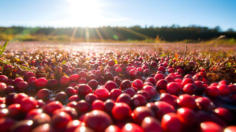 Cranberries on the Field. Cranberries in the Fall Stock Illustration ...