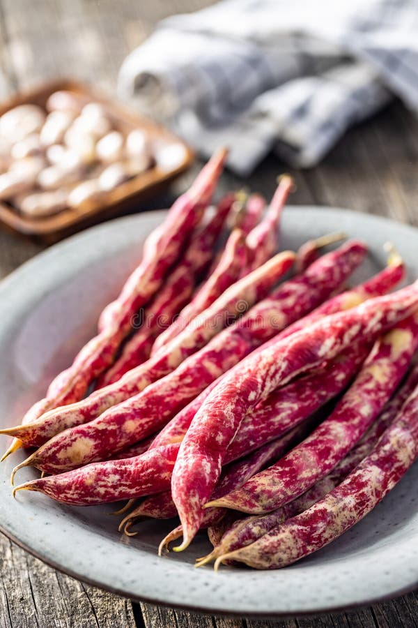 Cranberry Beans. Borlotti Beans. Beans Pods on Plate Stock Image ...