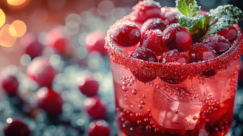 Cranberry Cocktail with Mint Stock Illustration - Illustration of ...